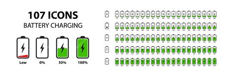 백분율 벡터의 수직 배터리 잔량 표시기 세트 배터리 표시기 기호 0100퍼센트 프리미엄 벡터