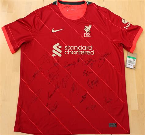 2021 22 Liverpool Home Shirt Signed By 18 Legends Inc Gerrard Rush