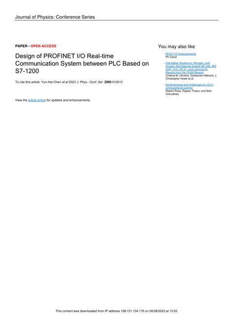 Pdf Design Of Profinet I O Real Time Communication System Between Plc Based On S7 1200