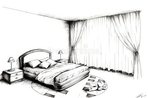 Bedroom Sketch A Cozy Representation Of A Bedroom Interior Focusing On Furniture Layout And