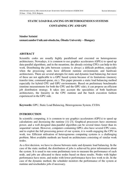 Pdf Static Load Balancing On Heterogeneous Systems Containing Cpu And Gpu
