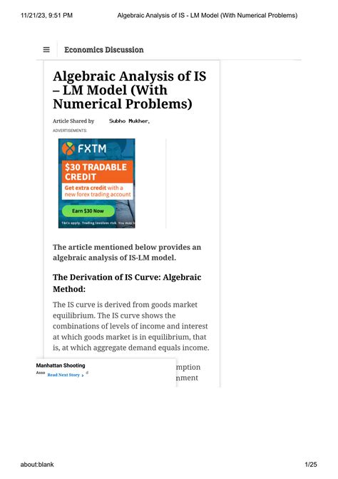 Solution Algebraic Analysis Of Is Lm Model With Numerical Problems Studypool