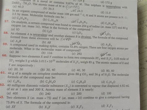 In An Organic Compound Of Molar Mass 108gmmol−1ch And N Atoms Are Presen