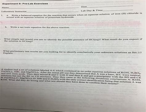 Solved Experiment 6 Pre Lab Exercises Name Laboratory Instructor