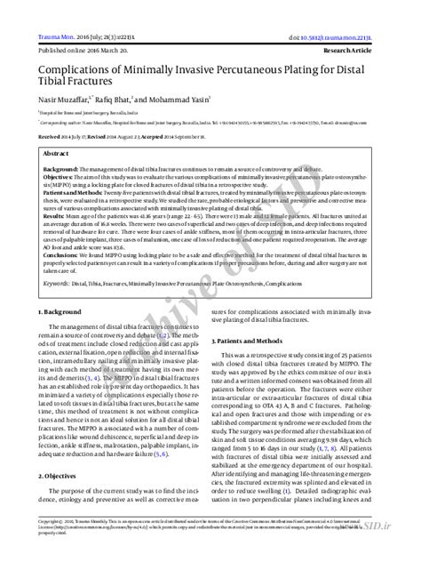 Pdf Complications Of Minimally Invasive Percutaneous Plating For Distal Tibial Fractures