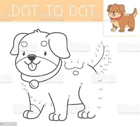 아이들을 위한 개와 함께 점으로 게임 색칠하기 책 귀여운 만화 강아지와 함께 색칠하기 페이지 벡터 그림입니다 숫자에 대한 스톡