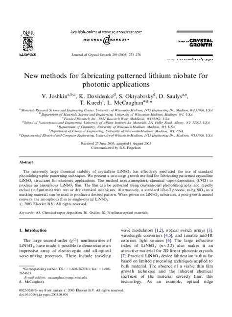 Pdf New Methods For Fabricating Patterned Lithium Niobate For Photonic Applications