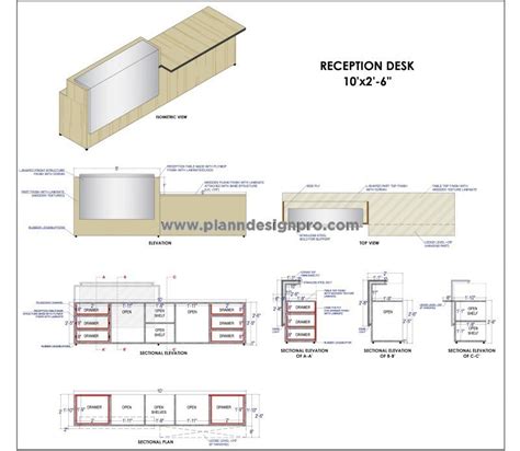Reception Desk Elevation And Section Details Autocad Dwg