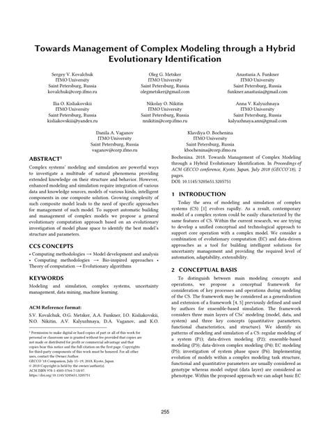 PDF Towards Management Of Complex Modeling Through A Hybrid Evolutionary Identification