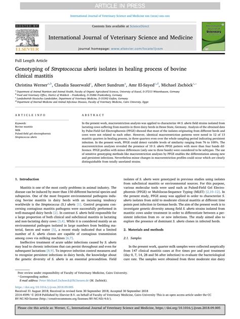 Pdf Genotyping Of Streptococcus Uberis Isolates In Healing Process Of Bovine Clinical Mastitis