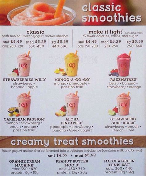 Jamba Juice Menu Smoothies