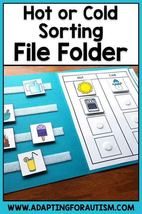 A Hot Or Cold Sorting File Folder With The Words Hot Or Cold Sorting