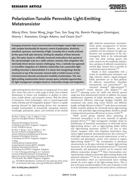 Polarization Tunable Perovskite Light Emitting Met Pdf