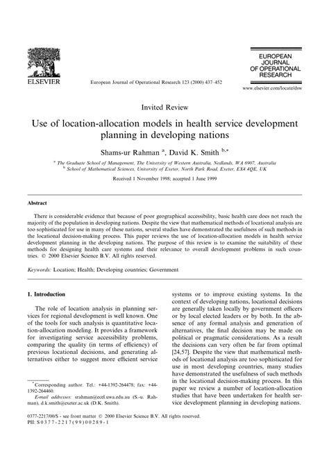 Pdf Use Of Location Allocation Models In Health Service Development