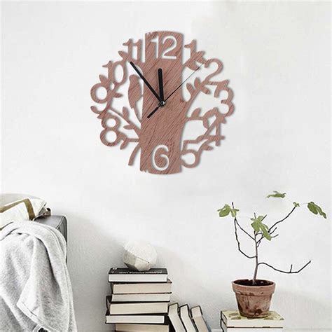 Modern Wooden Tree Wall Clock Round Hollow 3d Diy Vicedeal