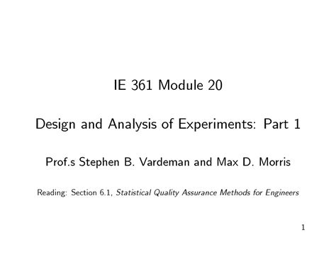 Design And Analysis Of Experiment Lecture Notes Stat 231 Docsity