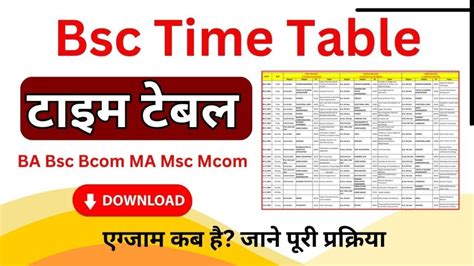 बीएससी टाइम टेबल 2025 Bsc Time Table 2025 B Sc Time Table Download Kare