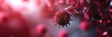 Microscopic View Of Virus Structure With Red And Dark Background Highlighting Viral Particles