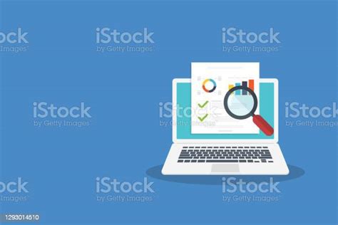 데이터 분석 랩톱 컴퓨터의 데이터 보고서 재무 감사 연구 분석 분석 문서 웹 보고서 통계 평가 벡터 일러스트레이션 개선에 대한 스톡 벡터 아트 및 기타 이미지 Istock