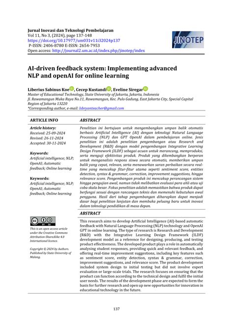 Pdf Ai Driven Feedback System Implementing Advanced Nlp And Openai For Online Learning