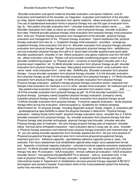 Fillable Online Myuea Shoulder Evaluation Form Physical Therapy Shoulder Evaluation Form