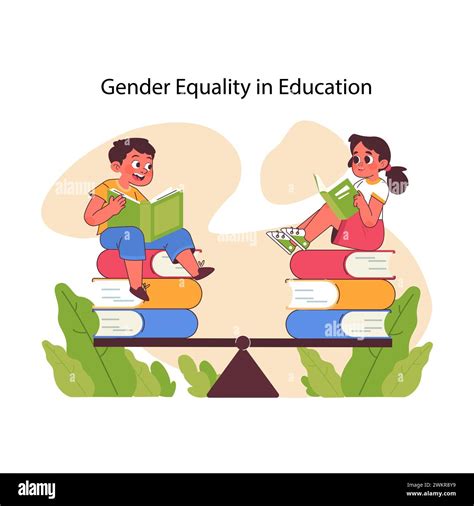 Gender Equality In Education Concept Boy And Girl Engrossed In Reading While Seated On A