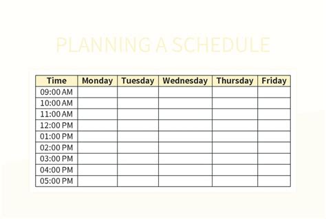 Planning A Schedule Excel Template And Google Sheets File For Free Download Slidesdocs