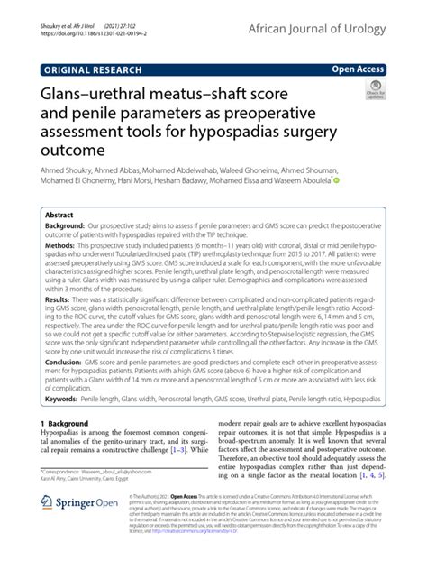 Glans Urethral Meatus Shaft Score And Penile Parameters As Preoperative