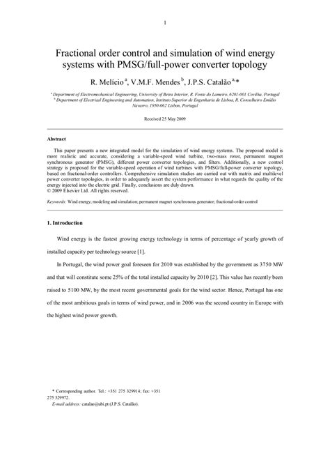 Pdf Fractional Order Control And Simulation Of Wind Energy Systems With Pmsg Full Power