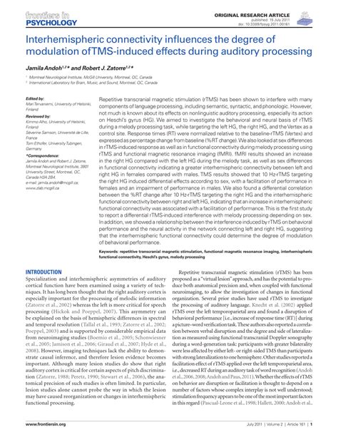 Pdf Interhemispheric Connectivity Influences The Degree Of Modulation