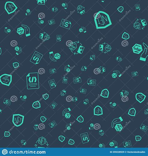 Set Nft Digital Crypto Art Shield Binary Code And On Seamless Pattern Vector Stock