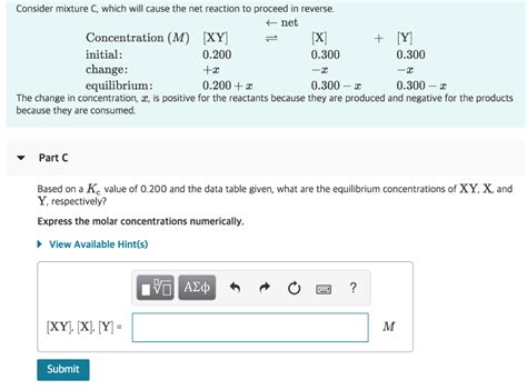 Solved Part A Based On A Kc Value Of 0200 And The Initial