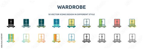 Wardrobe Icon In 18 Different Styles Such As Thin Line Thick Line Two Color Glyph Colorful