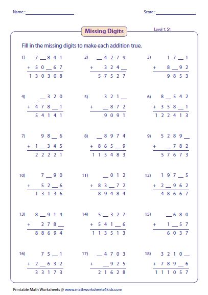 Addition Worksheets Large Numbers