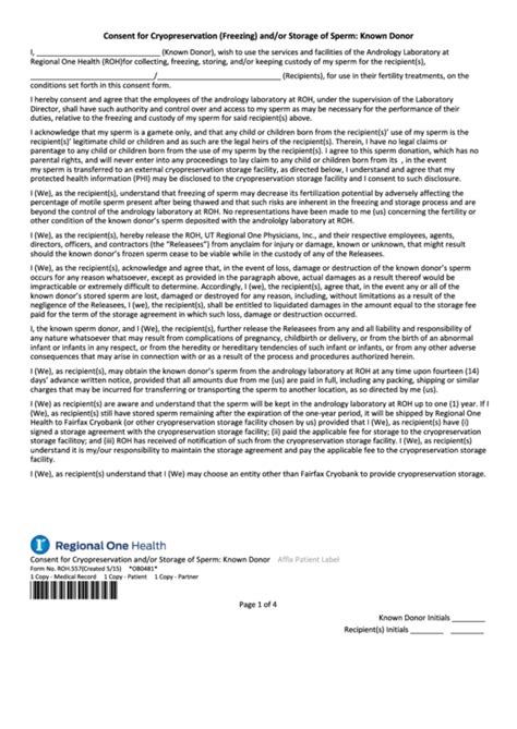 Consent For Cryopreservation Freezing Andor Storage Of Sperm Known