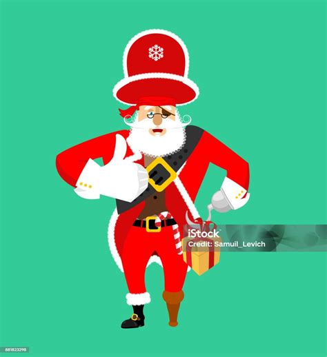 산타 클로스 해 적입니다 크리스마스 해 적입니다 선물 상자입니다 후크 고 나무 다리입니다 새 해입니다 벡터 일러스트 레이 션 12월에 대한 스톡 벡터 아트 및 기타 이미지