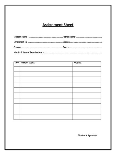 Assignment Sheet Pdf