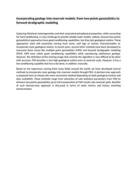 Pdf Incorporating Geology Into Reservoir Models From Two Points Geostatistics To Forward