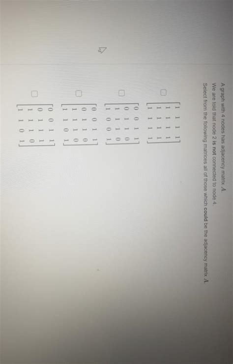 Solved A Graph With 4 Nodes Has Adjacency Matrix A We Are