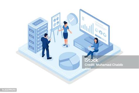 Business Characters Using Remote Servers To Analyzing Large Sets Of Data And Recognizing