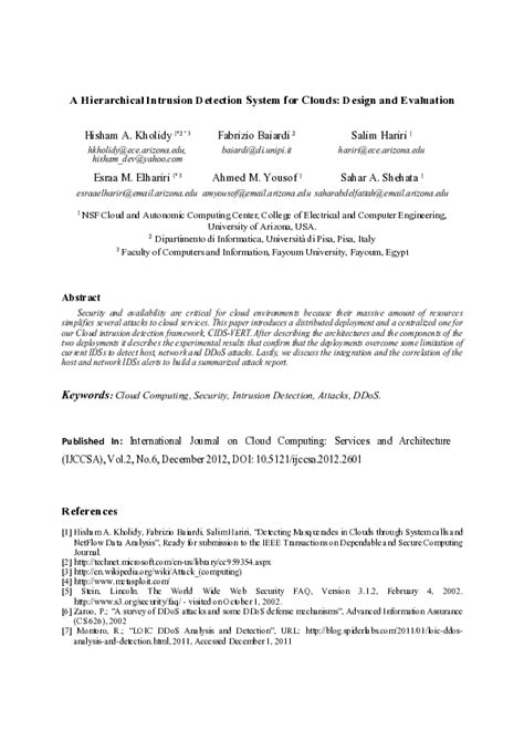 Pdf A Hierarchical Intrusion Detection System For Clouds Design And