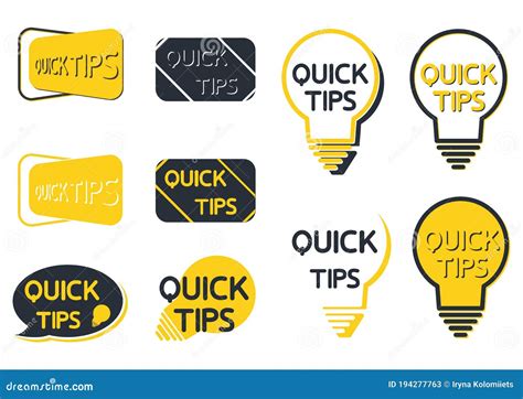 Quick Tip Icon Set Yellow Lightbulb Icons With Quick Tips Text Inside Lamp Of Advice Idea