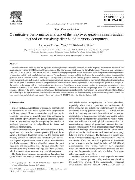 Pdf Quantitative Performance Analysis Of The Improved Quasi Minimal Residual Method On