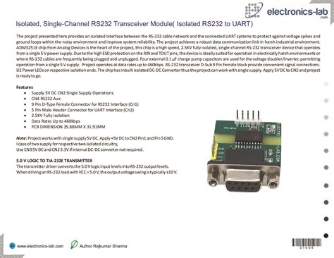 Isolated Single Channel RS Transceiver Module Isolated RS To UART Electronics Lab Com