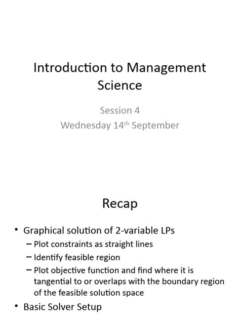 Session 4 Wednesday 14th September Pdf Mathematical Optimization Spreadsheet