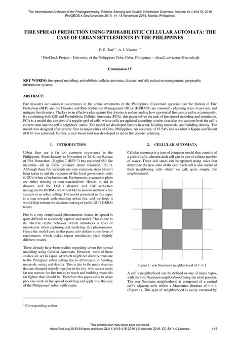 PDF FIRE SPREAD PREDICTION USING PROBABILISTIC CELLULAR AUTOMATA THE CASE OF URBAN