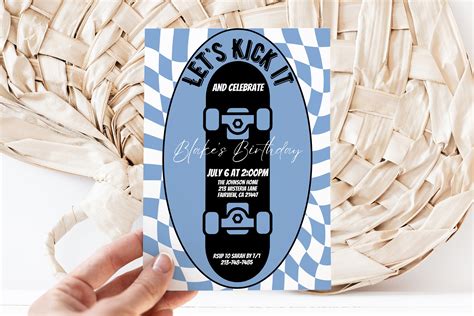Editable Lets Kick It Birthday Invitation Template Skateboarding