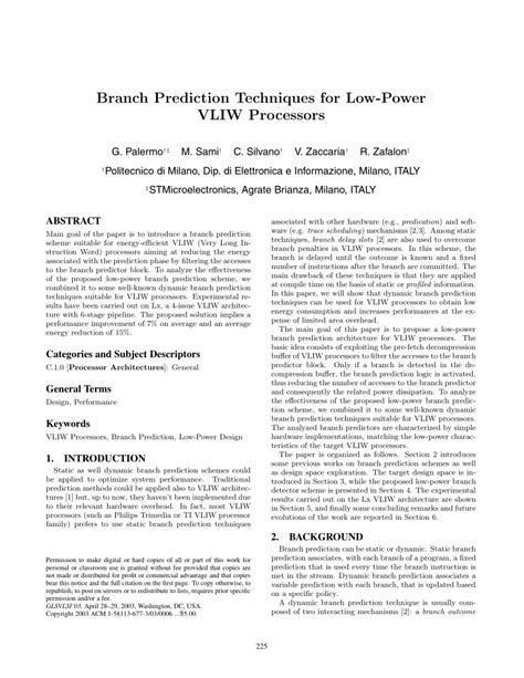 Pdf Branch Prediction Techniques For Low Power Vliw Processors