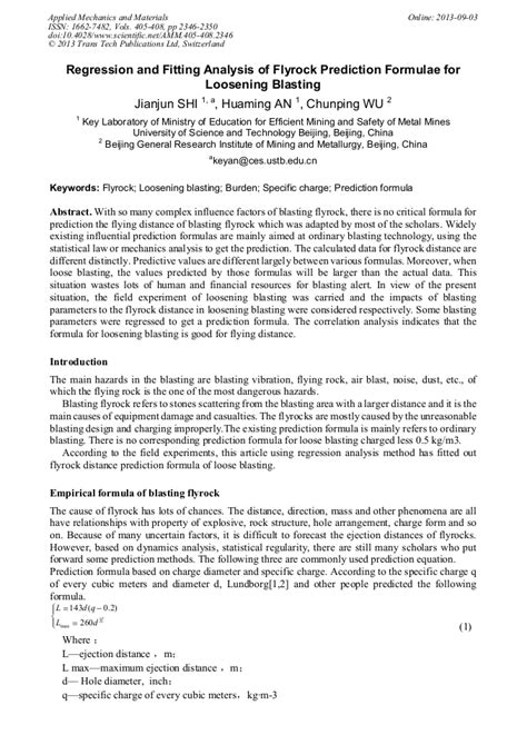 Regression And Fitting Analysis Of Flyrock Prediction Formulae For Loosening Blasting