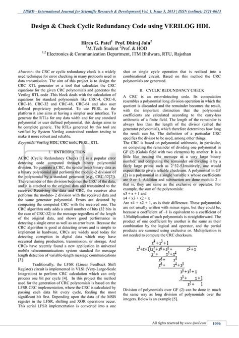 Design And Check Cyclic Redundancy Code Using Verilog Hdl Pdf